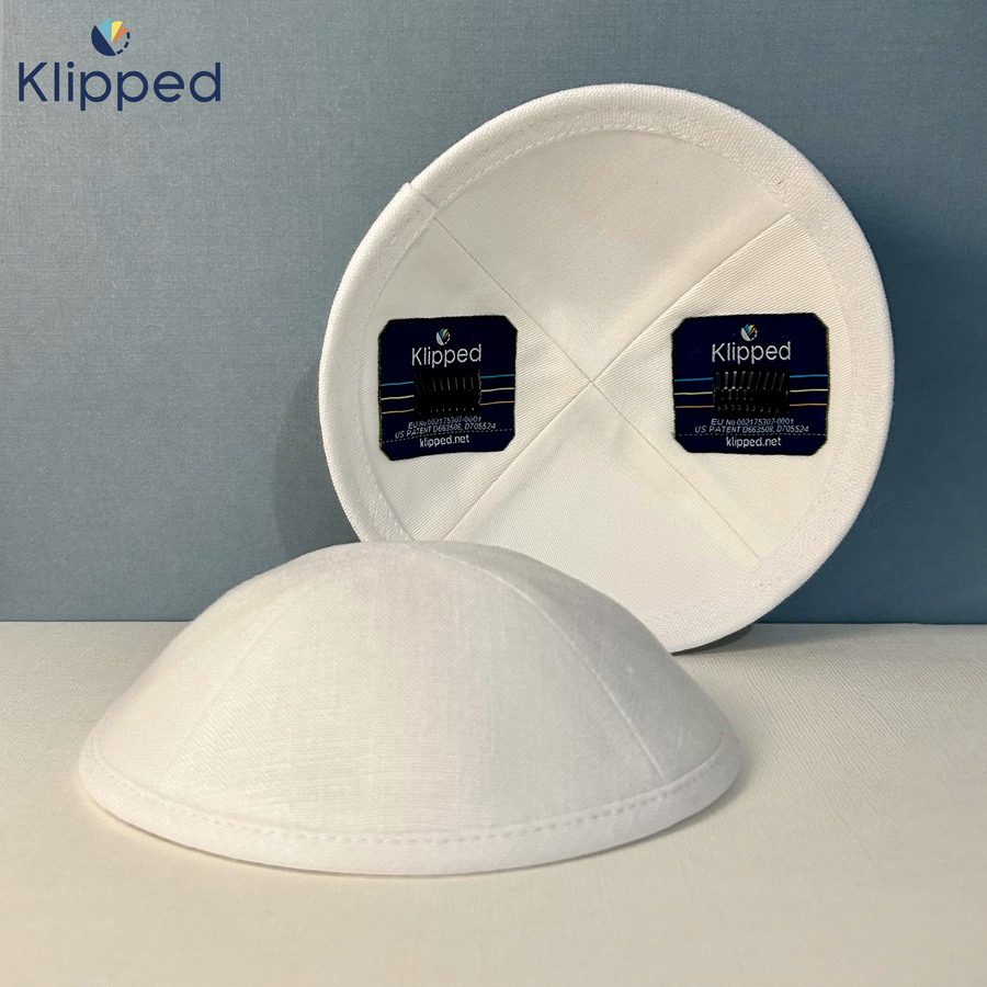 Linen White Kippah with Clip | Kippah & Yarmulkes | Klipped Kippahs